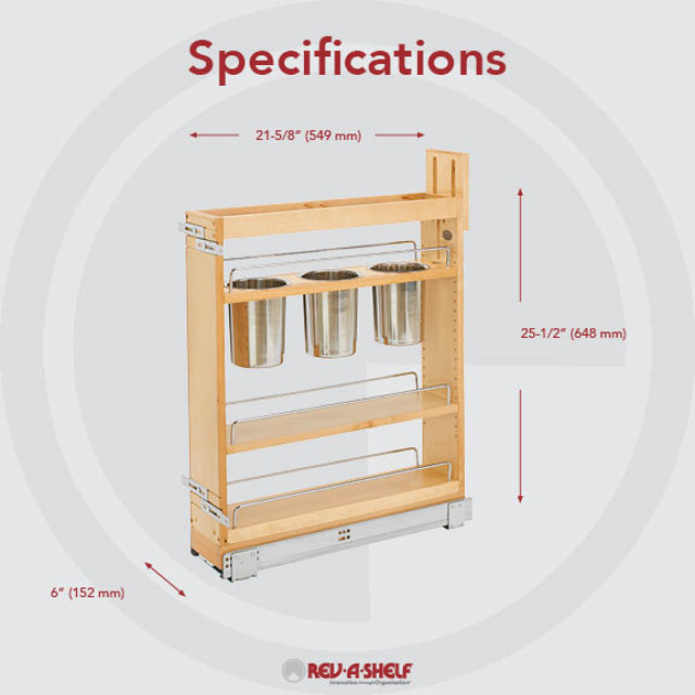 Wood Base Cabinet Utility Pull Out Organizer With Soft Close, 6.25 ...