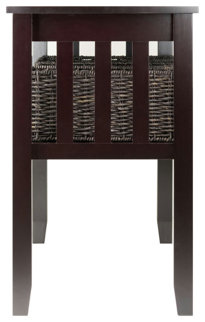 Morris Console Table with 3 Foldable Corn Husk Baskets, Espresso and ...