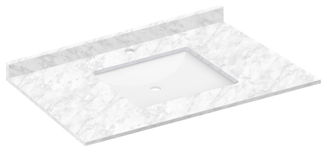 37x22" Cara White Vanity Top by LessCare, 37 in. W x 3/4 in. H x 22 in ...