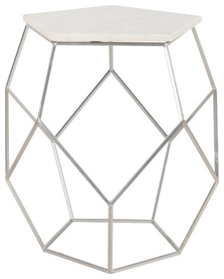 Sheena Modern Pentagon Marble Top Side Table, Silver/Gold ...