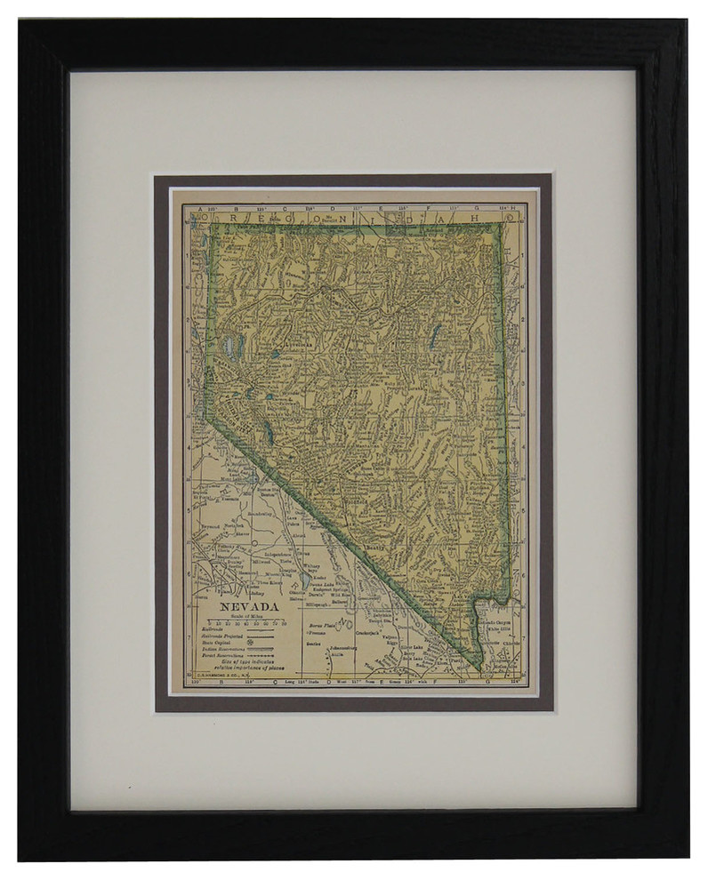 Vintage Nevada Map, Framed Original Nevada Map- Authentic 1920s ...