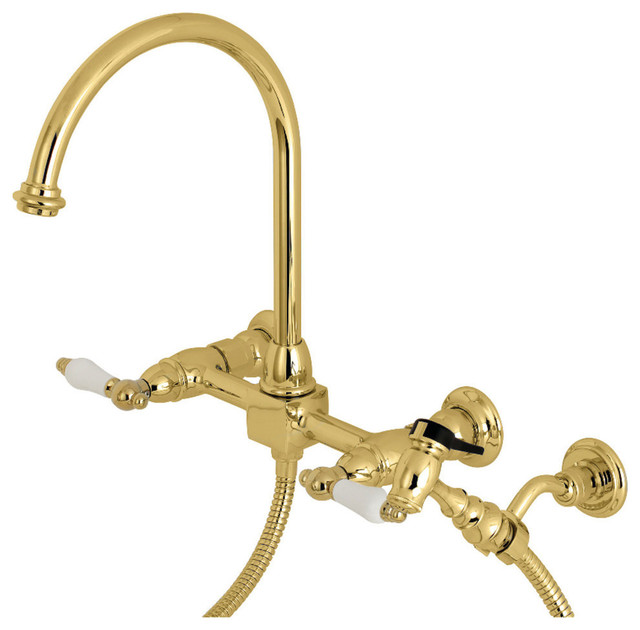 Kingston Brass Wall Mount Bridge Kitchen Faucet With Brass Sprayer