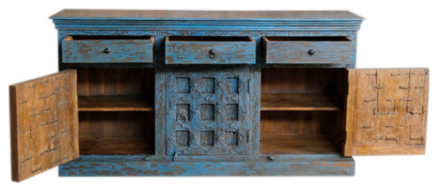 Consigned Rustic Credenza Carved Farmhouse Sideboard Antique Doors ...