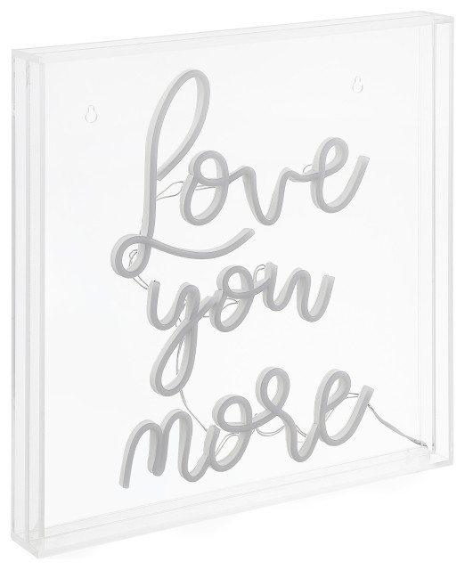Love You More 15" Square Acrylic Box USB Operated LED Neon Light, White ...