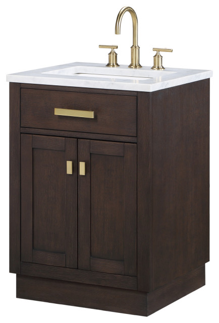 Chestnut 24" Single Sink Carrara White Marble Countertop Vanity ...