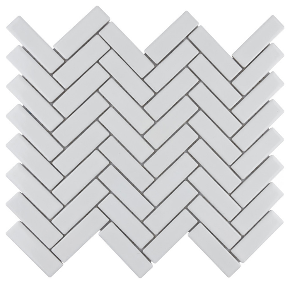 Metro Brick Herringbone Porcelain Mosaic Floor and Wall Tile, Sample ...