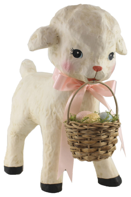 Easter Spring Lamb With Basket Paper Basket Eggs Ribbon Tj0176 ...