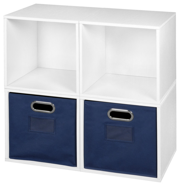 Niche Cubo Storage Set, 4 Cubes and 2 Canvas Bins, White Wood Grain ...