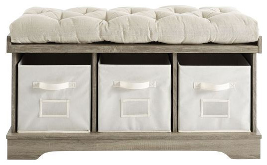 Walker Edison Modern Farmhouse Entryway Storage Bench, Gray Wash ...
