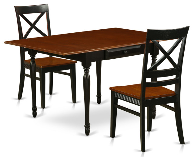 3 Pieces Table Set, Durable 2 9" Drop Down Leaves Wooden Table, 2 ...