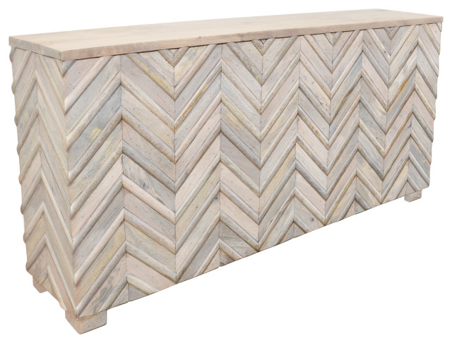 Zane Mango Solid Wood Console Table, Zig-Zag Pattern, White Wash ...