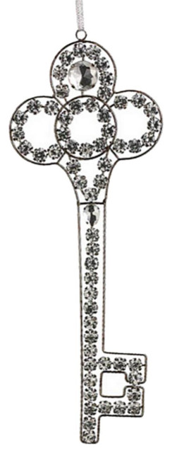 10" Silver Antique Finish Rhinestone Embellished Key Christmas Ornament ...