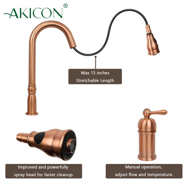 Copper Kitchen Pull Down Faucet With in-Deck Handle - Traditional ...