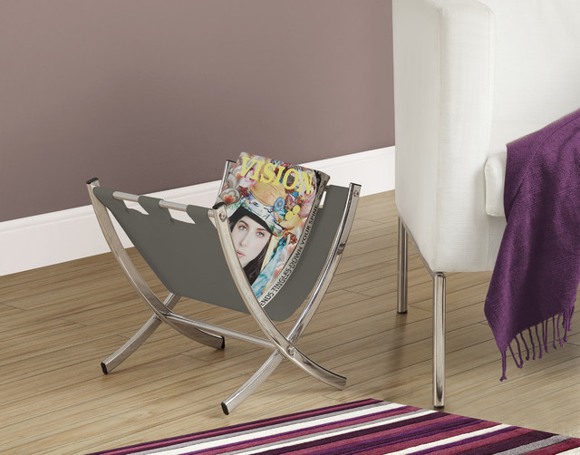 Magazine Rack - Black Leather-Look, Chrome Metal - Contemporary ...