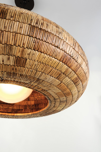 Breuer Pendant, Ring of Natural Malacca, Clear Glass Sphere Diffuser ...