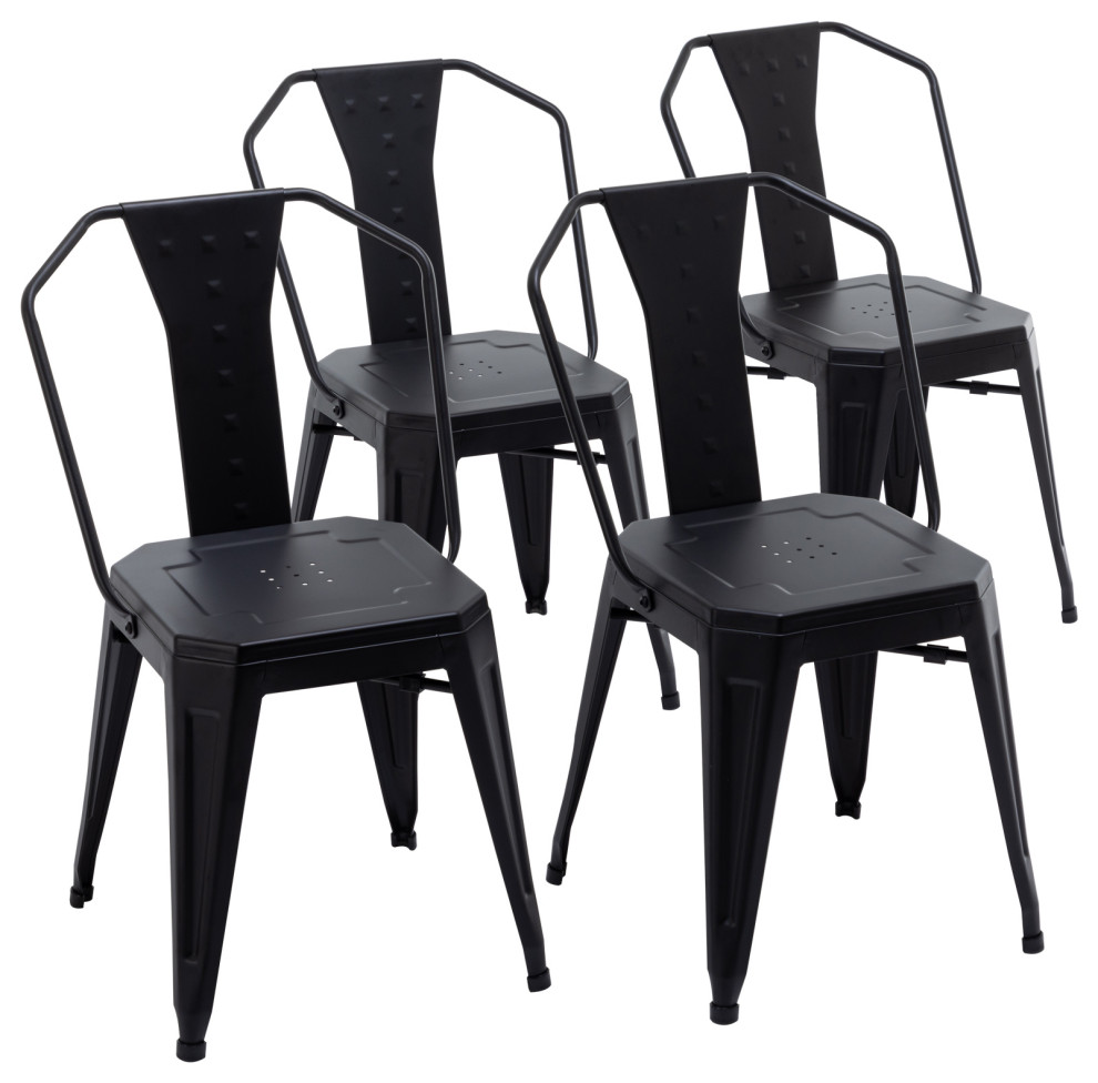 Industrial Metal Stacking Dining Room Chairs Set Of 4 - Industrial ...