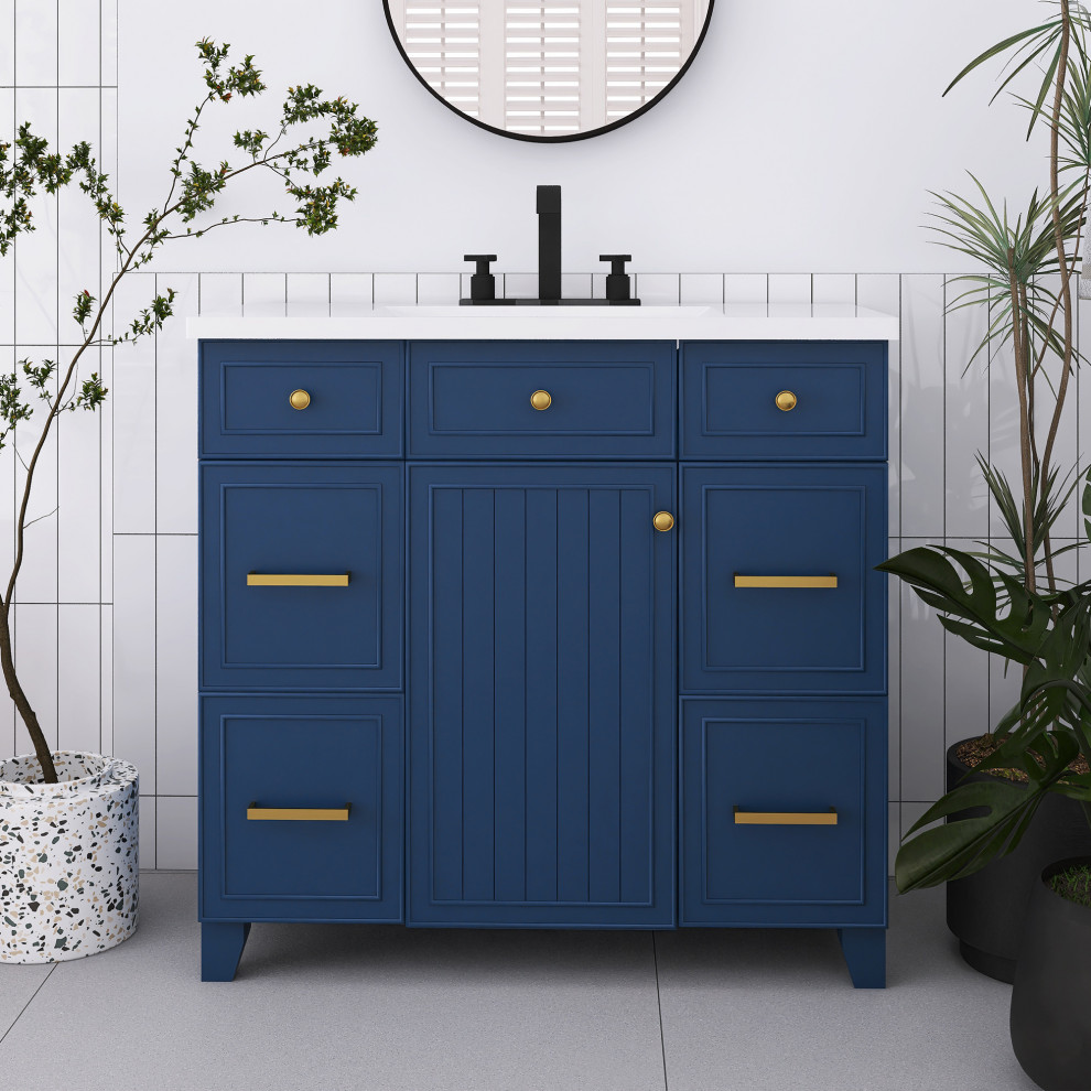 36 Inch Freestanding Bathroom Vanity with White Resin Basin and Door ...