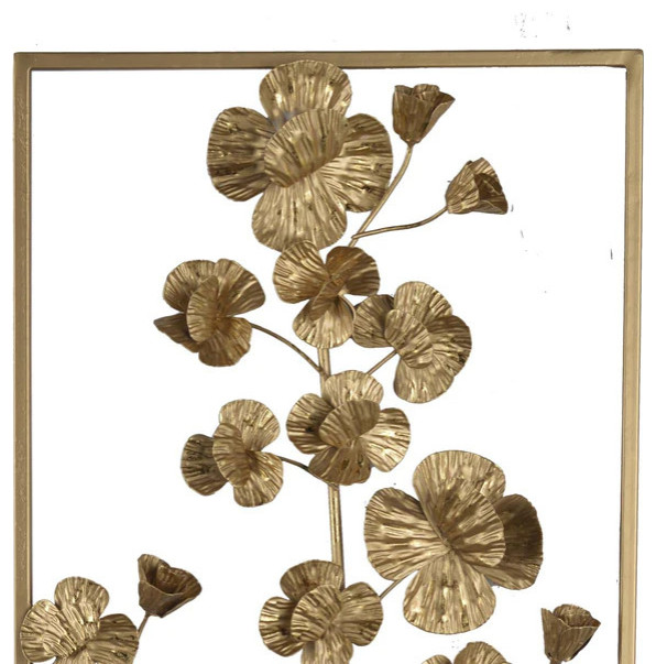Benzara BM206724 Rectangular Metal Wall Art with Floral Plant Design ...