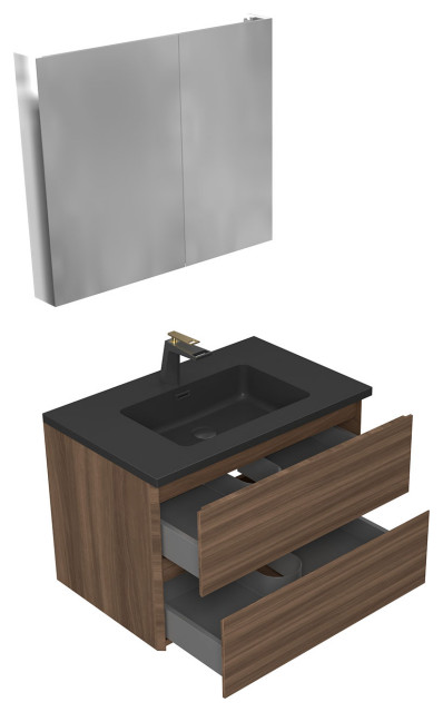 ConceptBaths Edith Wall Mount Bathroom Vanity With Black Top, 30 ...