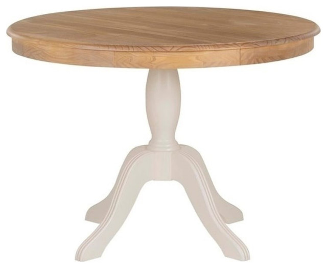 Linon Troyin 2 Tone Round Pedestal Dining Table in Natural and White ...