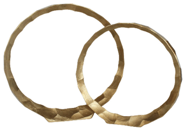 Metal, 2-Piece Set, 14/17" Hammered Decorative Rings, Gold ...