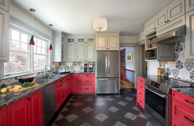 Red & Gray Kitchen - Eclectic - Kitchen - Boston - by Claire Queeney Hsu