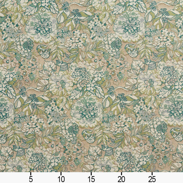 Aqua Green Performance Floral woven Upholstery Fabric by the Yard, By ...
