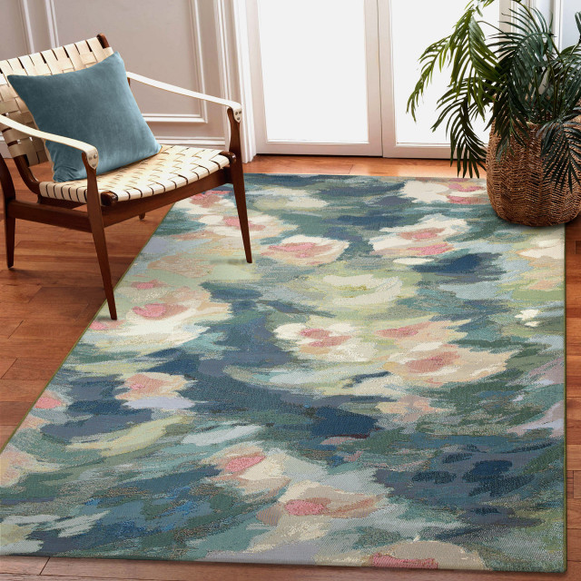Marina Watercolor Pond Indoor/Outdoor Rug, 4'10" x 7'6" - Contemporary ...