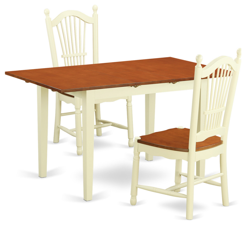 3 Pc Dinette Set -Dining Table And 2 Kitchen Dining Chairs, Buttermilk ...