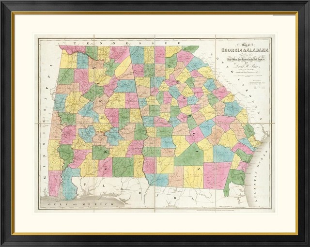 "Map of Georgia & Alabama, 1839" Framed Digital Print by David H. Burr ...