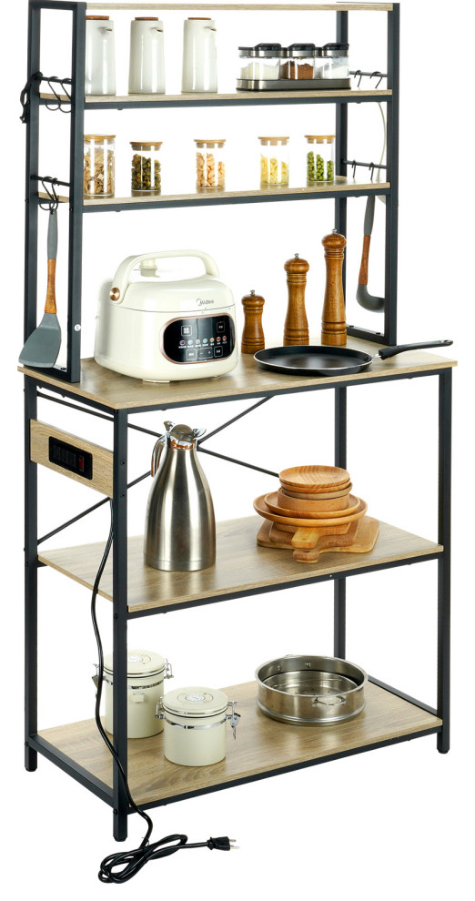 VEVOR 6-Tier Kitchen Bakers Rack Microwave Oven Storage Cabinet Power ...