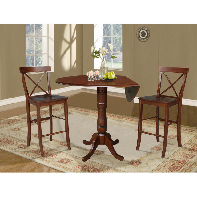 42" Round Pedestal Bar Height Table with Two Bar Height Stools ...