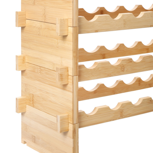 VEVOR Stackable Modular Wine Rack Bamboo Wood Display Shelf, 6 Tier ...