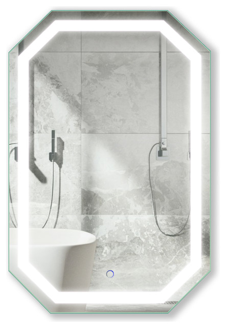 LED Lighted Octagon Wall Mount Bathroom Mirror With Defogger, 24"x36 ...