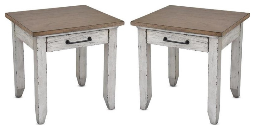 Home Square Rustic End Table in Ivory and Honey - Set of 2 - Farmhouse ...