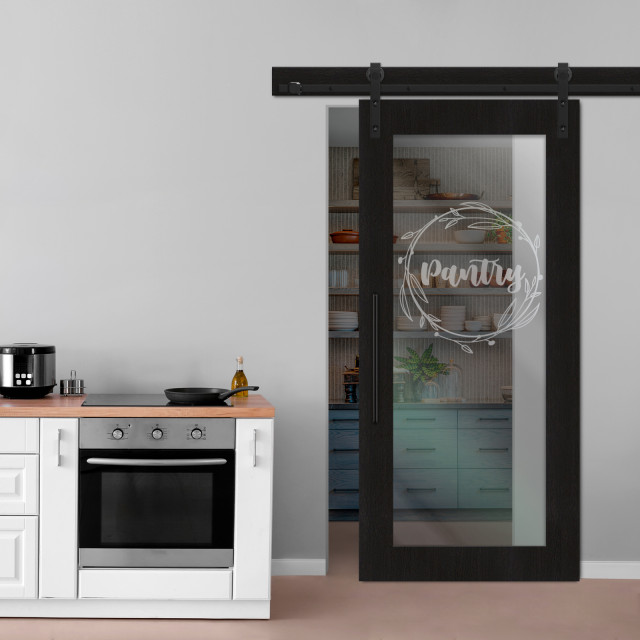 Pantry Design Sliding Barn Door with Glass Insert, 34" X 84 ...