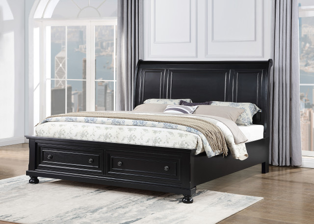 Meade Black Panel Beds, Full - Traditional - Sleigh Beds - by Makers ...