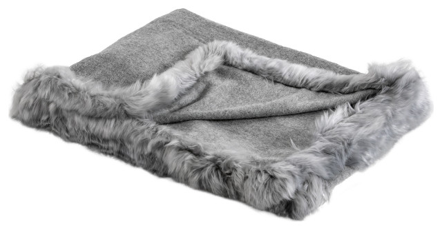 Alpaca Fur Trimmed Baby Alpaca Throw 51x67", 51x67" - Contemporary ...
