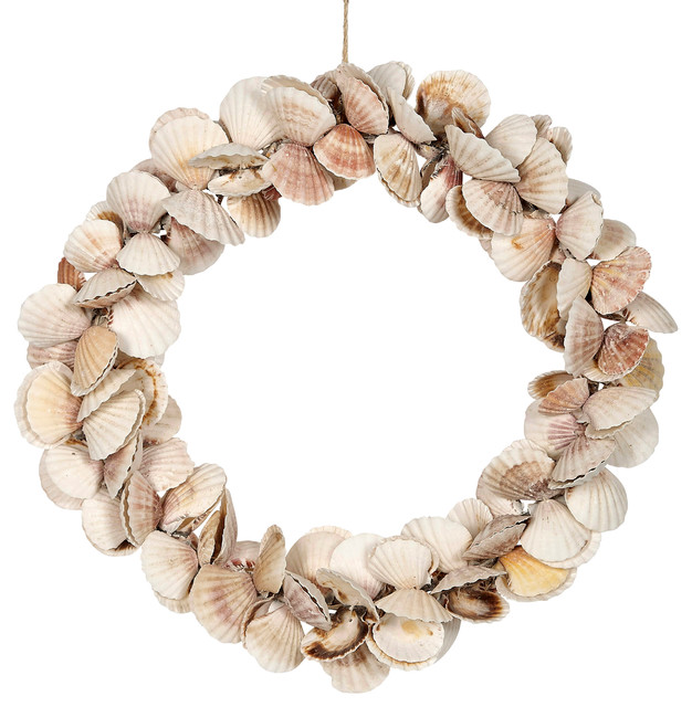 Natural Scallop Shell Wreaths, 14" Diameter - Beach Style - Wreaths And ...