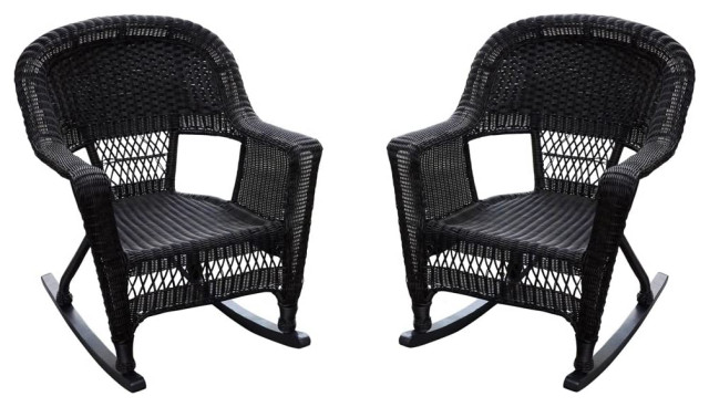 Set of 2 Outdoor Rocking Chair, Resin Wicker Covered Frame and Open ...