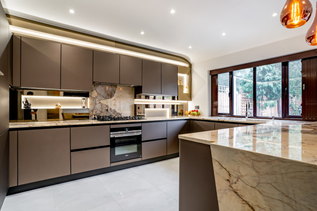 next125 Matt Bronze Glass & Nobilia Motorized Glass Slat Wall Units ...