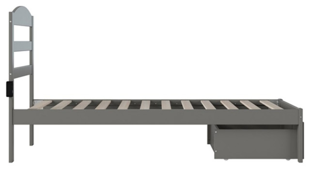 AFI Warren Solid Wood Twin Platform Bed with Foot Drawer in Grey ...