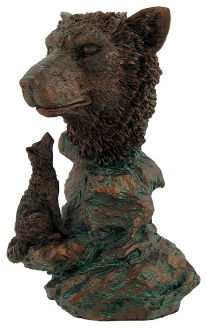Bronzed Wolf Bust Statue 7 In., One Size - Rustic - Decorative Objects ...