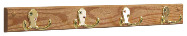 Wooden Mallet 2 Hook Wall Coat Rack Rail in Light Oak and Brass, 4 ...