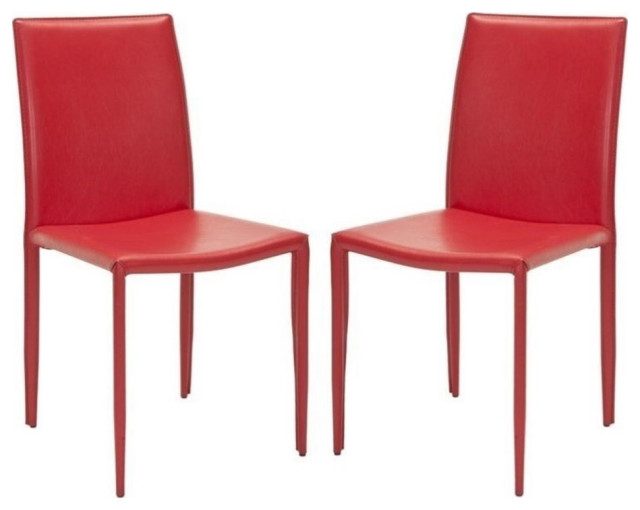 Safavieh Ken Iron and Leather Kd Dining Chair in Red (set of 2 ...