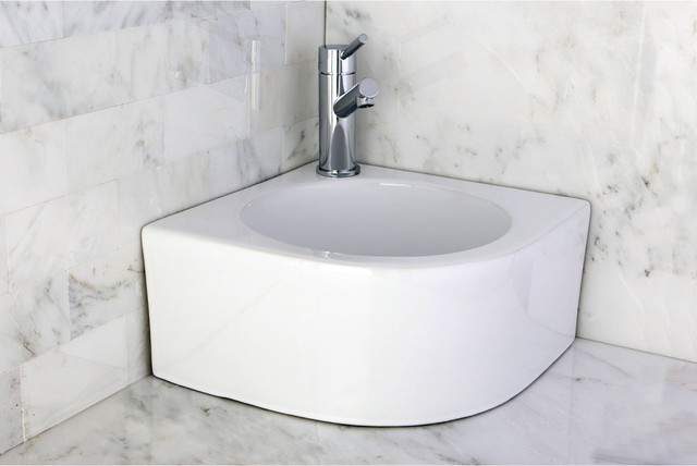 Fauceture Ceramic Corner Bathroom Sink, White - Contemporary - Bathroom ...