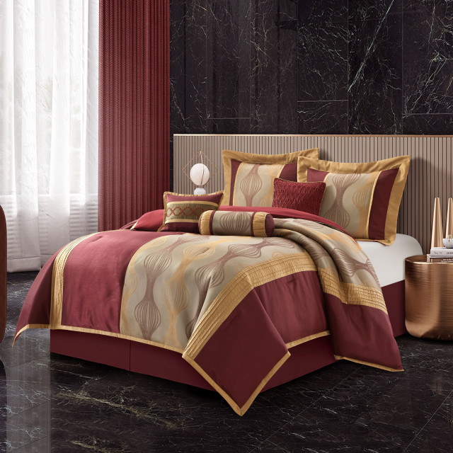 Kath 7-Piece Jacquard Comforter Set, Queen - Contemporary - Comforters ...