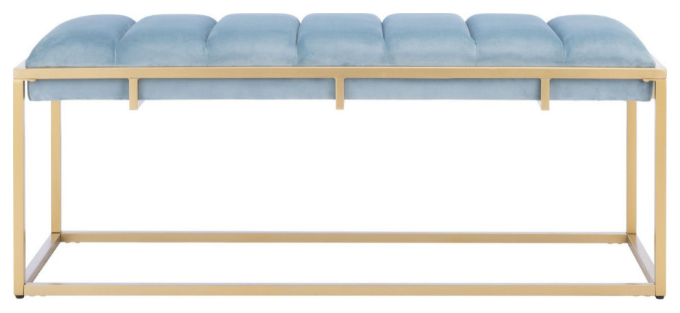 Grace Channel Tufted Bench Slate Blue Velvet/Gold - Contemporary ...