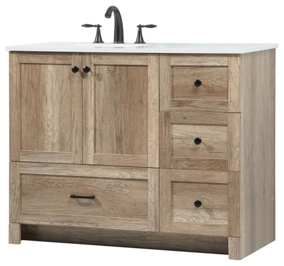 Elegant Decor Soma 42" Aluminum MDF Single Bathroom Vanity in Natural ...