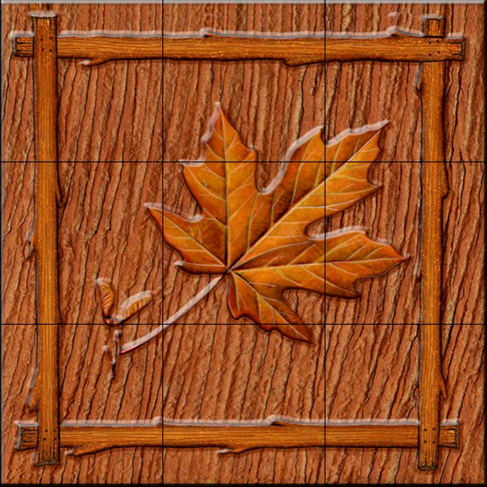 Tile Mural, Lodge Maple Leaf 1 by Dan Morris, 18" x 18" (9 Tiles ...